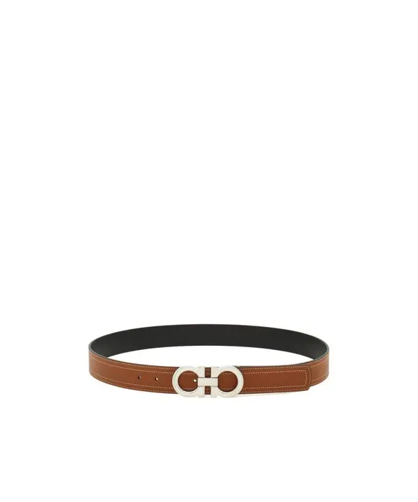 FERRAGAMO Reversible Gancini Belt - Natural/black