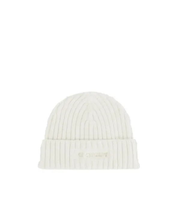 C.P. COMPANY Lambswool Logo Beanie - White