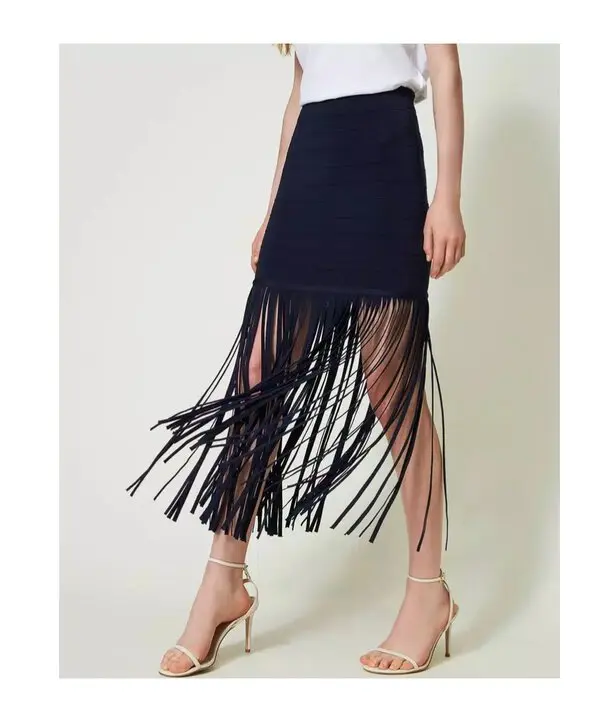 TWINSET High-waist Fringed Maxi Skirt