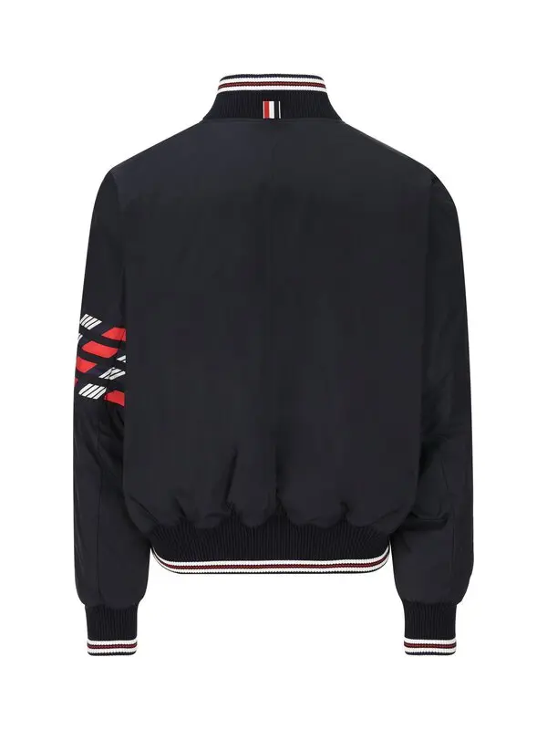 Thom Browne 4-bar Striped Zipped Puffer Bomber Jacket