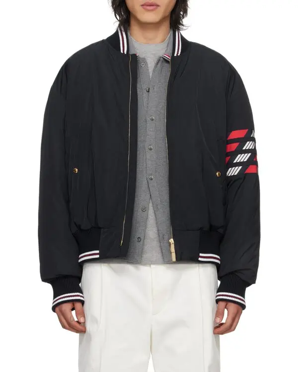 Thom Browne 4-bar Striped Zipped Puffer Bomber Jacket