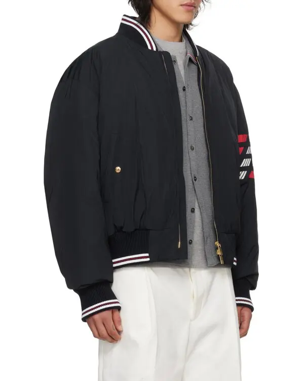 Thom Browne 4-bar Striped Zipped Puffer Bomber Jacket