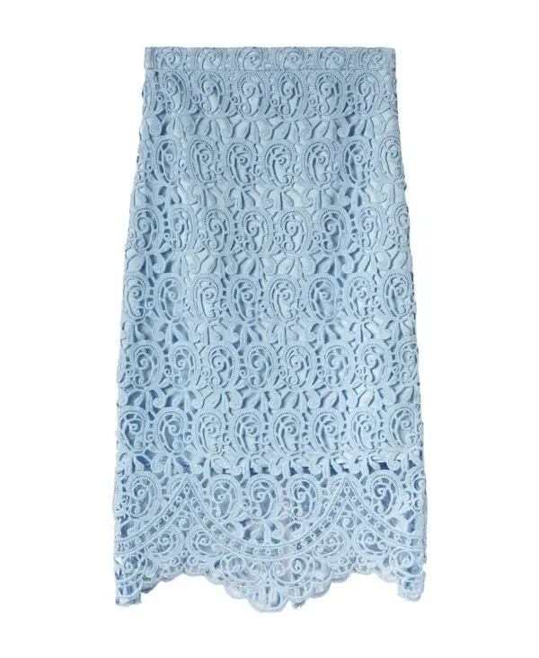 Burberry High Waist Lace Midi Skirt - Blue