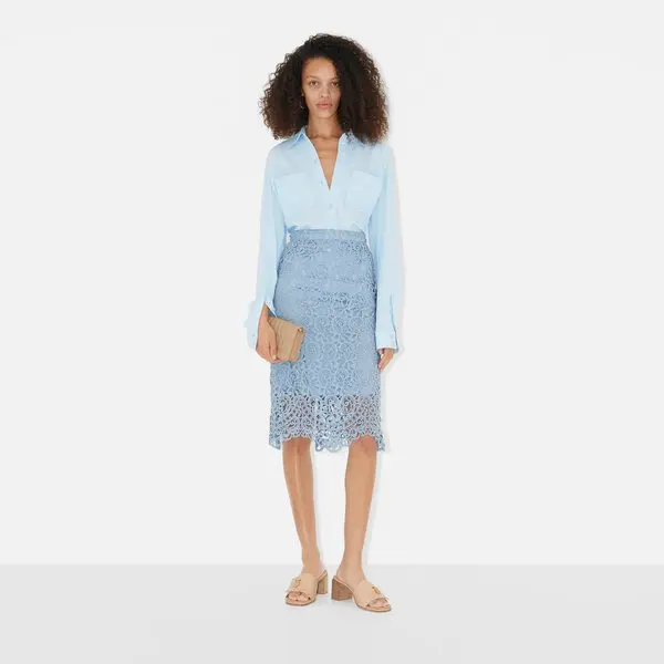 Burberry High Waist Lace Midi Skirt - Blue