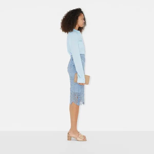 Burberry High Waist Lace Midi Skirt - Blue