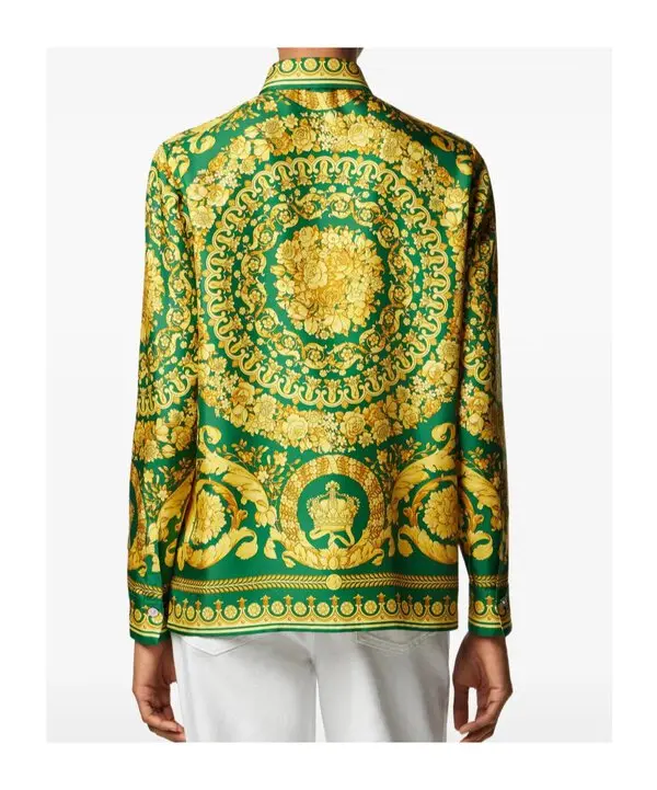 Versace Baroque Pattern Long-sleeved Shirt - Green