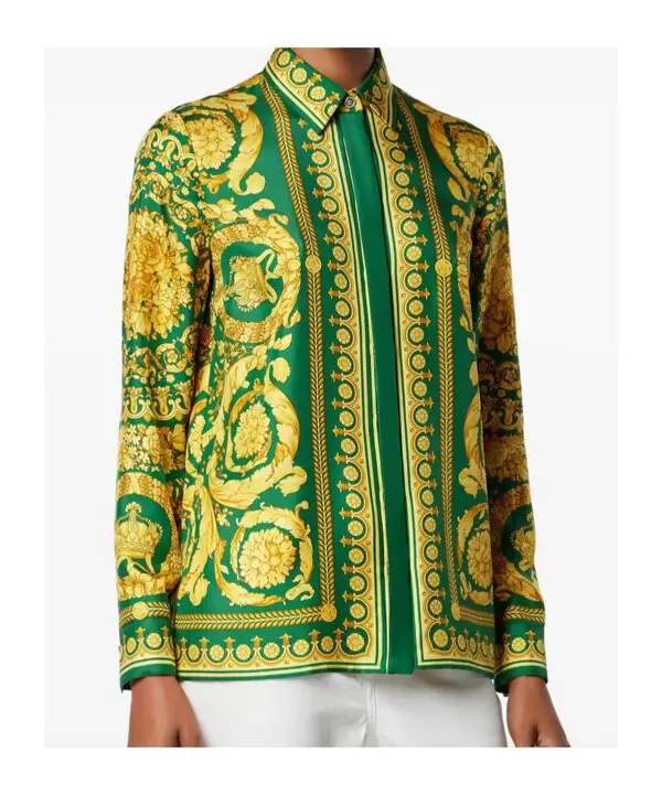 Versace Baroque Pattern Long-sleeved Shirt - Green