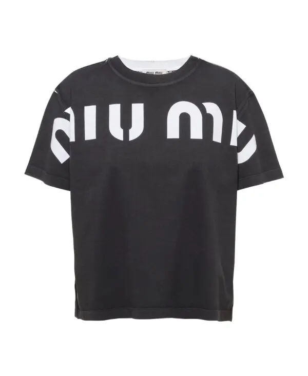 Miu Miu Printed Logo T-shirt - Black