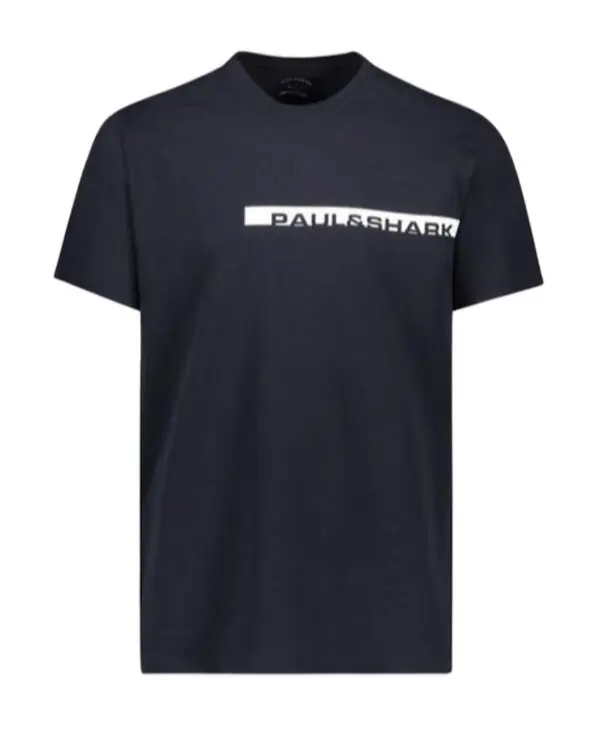 PAUL  SHARK Navy Blue Printed Logo T-shirt