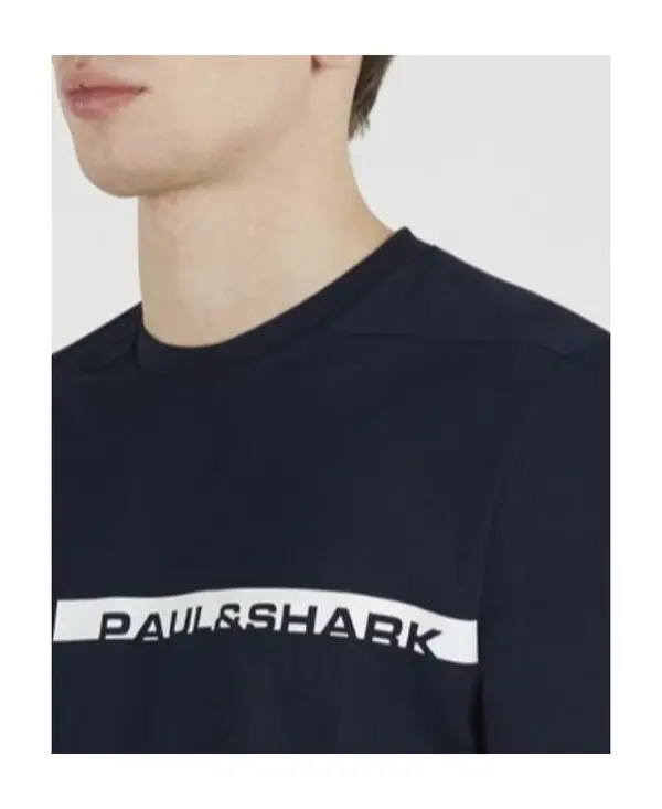 PAUL  SHARK Navy Blue Printed Logo T-shirt