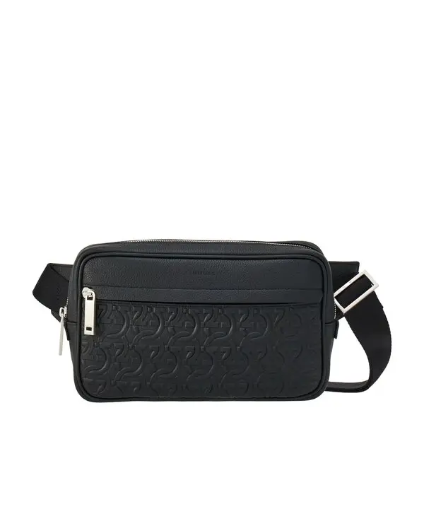 FERRAGAMO Gancini Embossed Belt Bag - Black