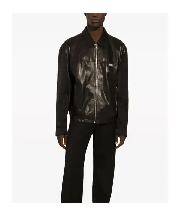 Dolce & Gabbana Logo Plaque Leather Jacket