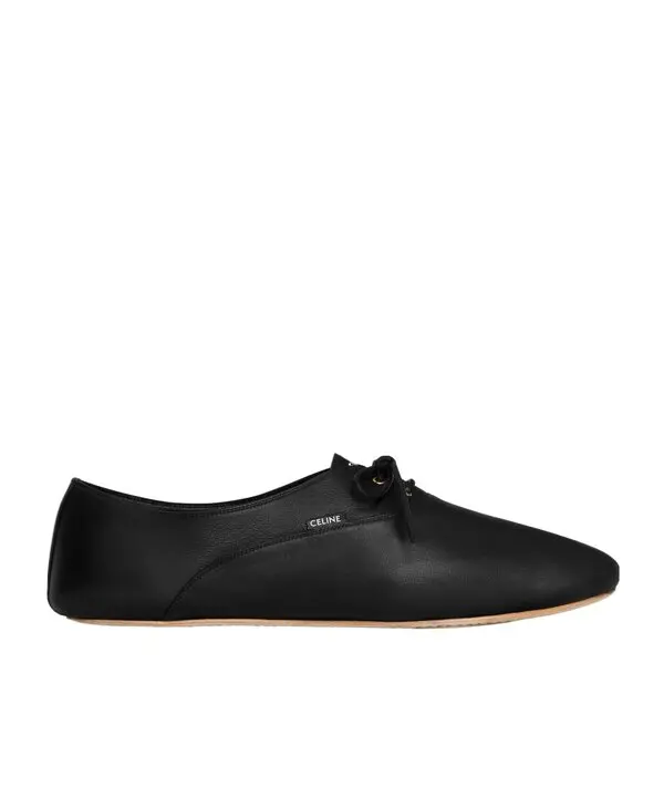 Celine Lambskin Lace-up Ballet Flats - Black