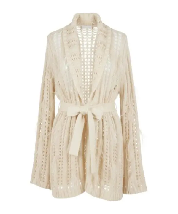 TWINSET Belted Openwork Cardigan - Nude