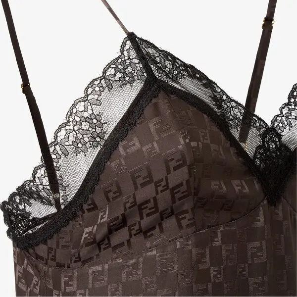 Fendi Jacquard Ff Silk Sleeveless Top With Lace Trim