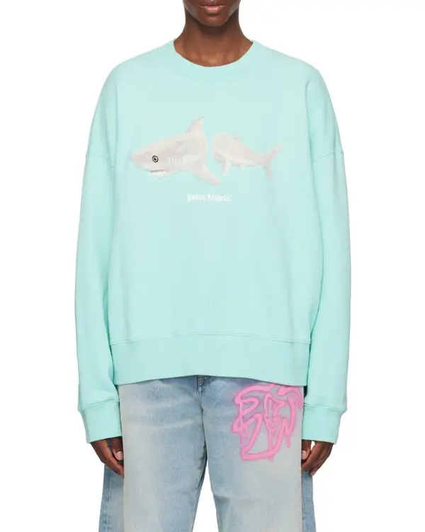 Palm Angels Broken Shark Crewneck Sweatshirt - Blue