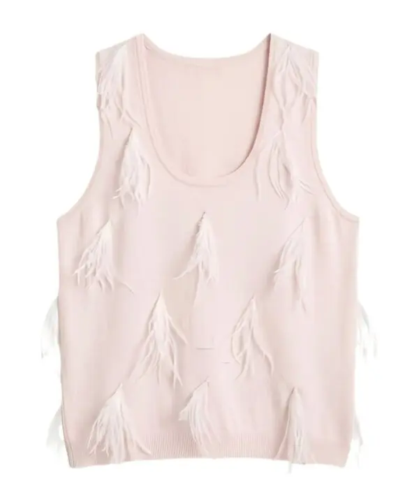 TWINSET Feather-embellished Ribbed-knit Top - No
