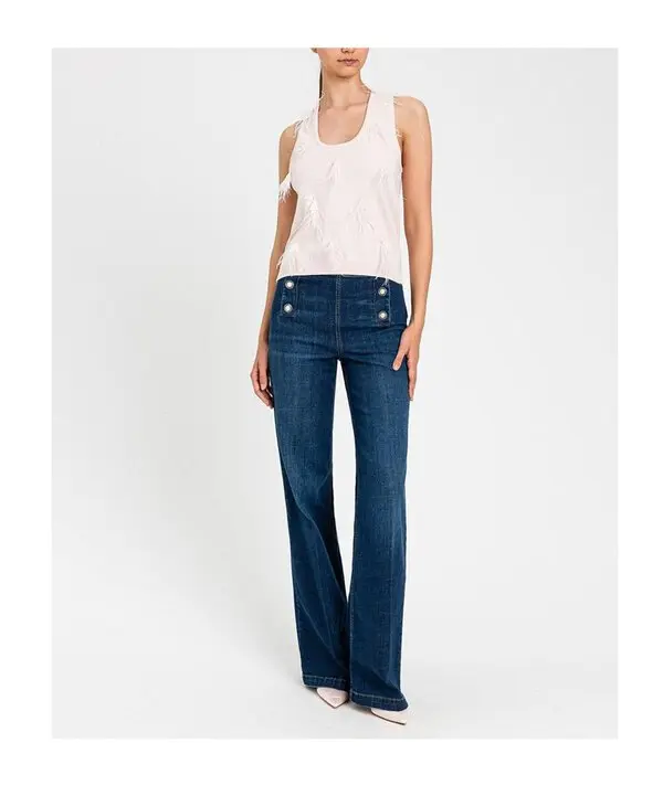 TWINSET Feather-embellished Ribbed-knit Top