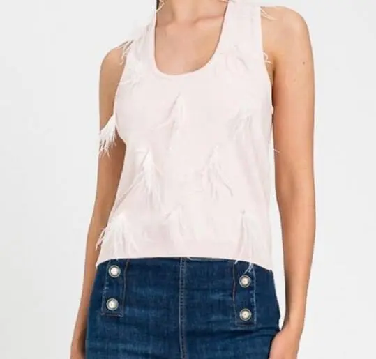 TWINSET Feather-embellished Ribbed-knit Top