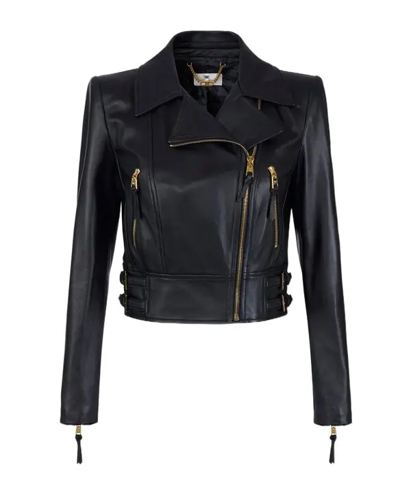 Elisabetta Franchi Leather Biker Jacket - Black