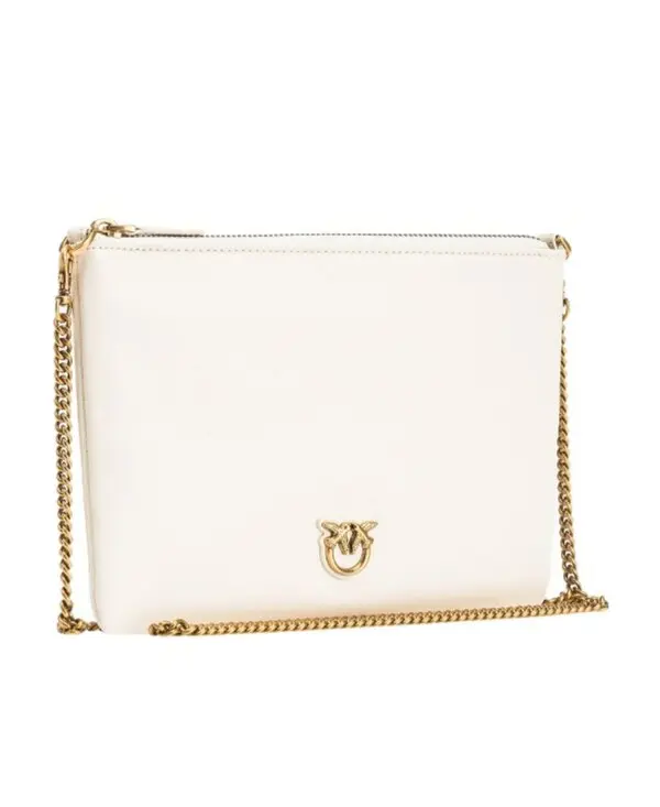 Pinko Logo Plaque Chain-linked Clutch Bag - White