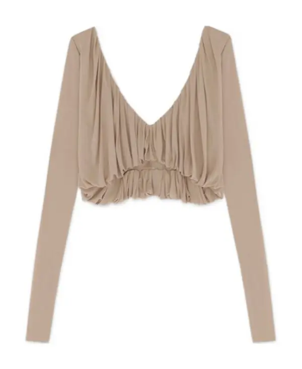 Saint Laurent V-neck Cropped Top With Pleated Details - No