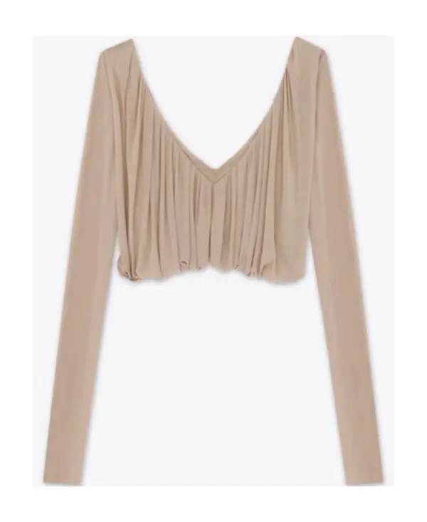 Saint Laurent V-neck Cropped Top With Pleated Details - No