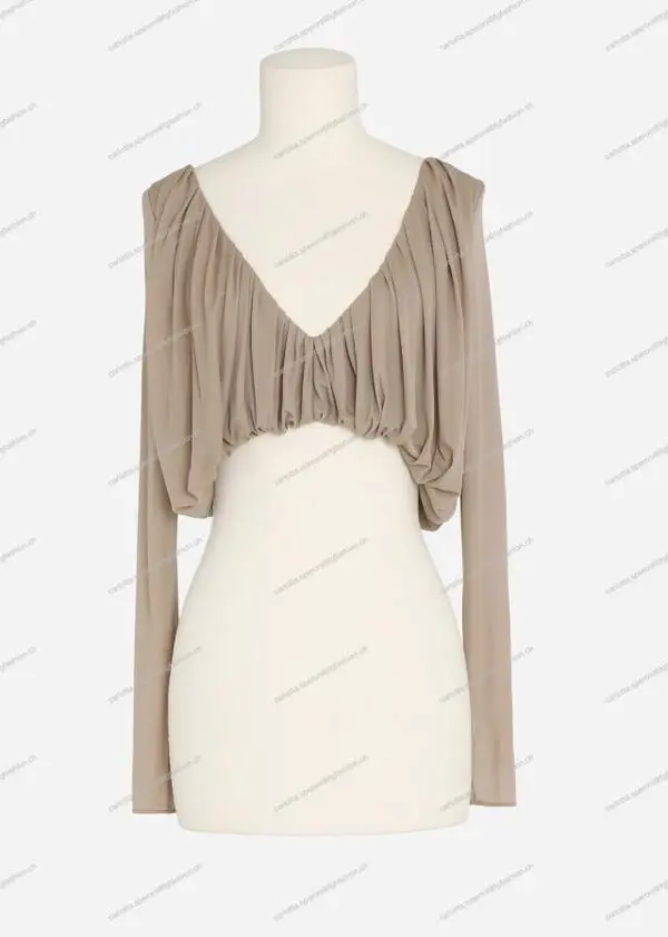 Saint Laurent V-neck Cropped Top With Pleated Details - No