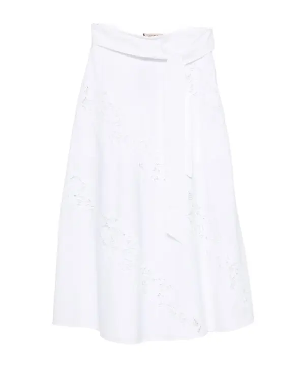TWINSET Long Poplin And Broderie Anglaise Skirt - White