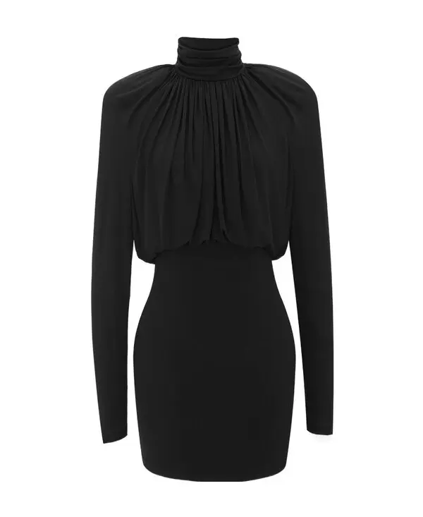 Saint Laurent Long-sleeved High-necked Crepe Jersey Dress