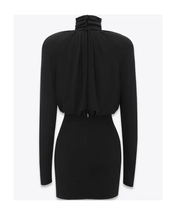 Saint Laurent Long-sleeved High-necked Crepe Jersey Dress