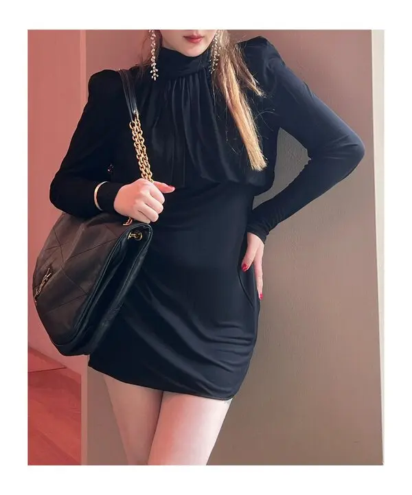 Saint Laurent Long-sleeved High-necked Crepe Jersey Dress