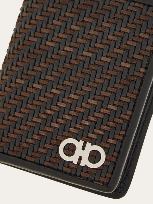 FERRAGAMO Woven Credit Card Holder - Testa Di Moro/black