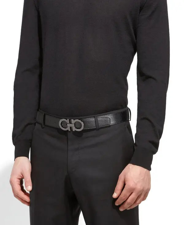 FERRAGAMO Gancini Buckle Reversible Belt - Black