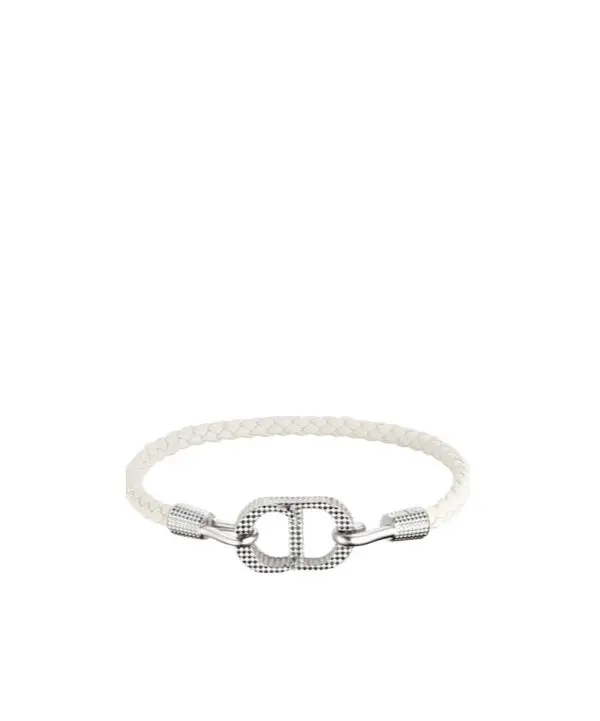 Dior Cd Icon Braided Leather Bracelet - White