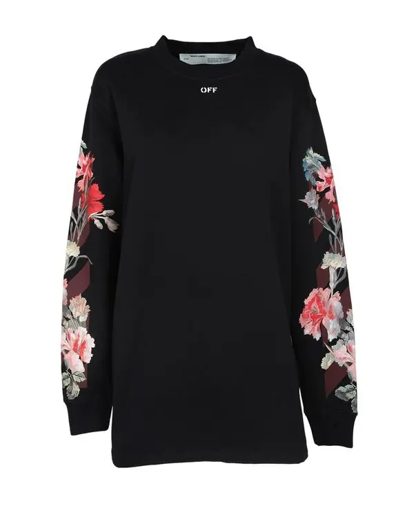 Off-White Floral Print Long Sleeve Dress