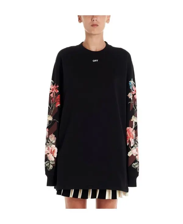 Off-White Floral Print Long Sleeve Dress