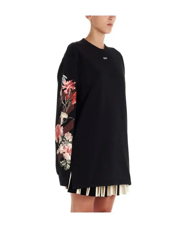 Off-White Floral Print Long Sleeve Dress