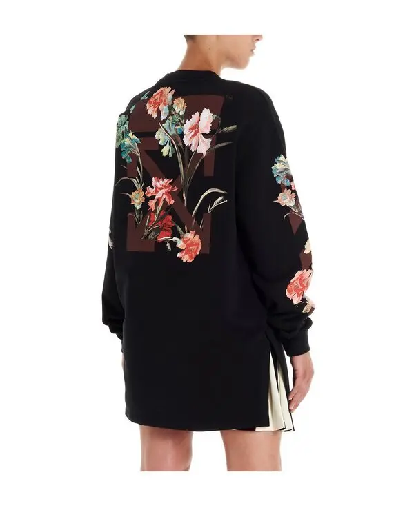 Off-White Floral Print Long Sleeve Dress