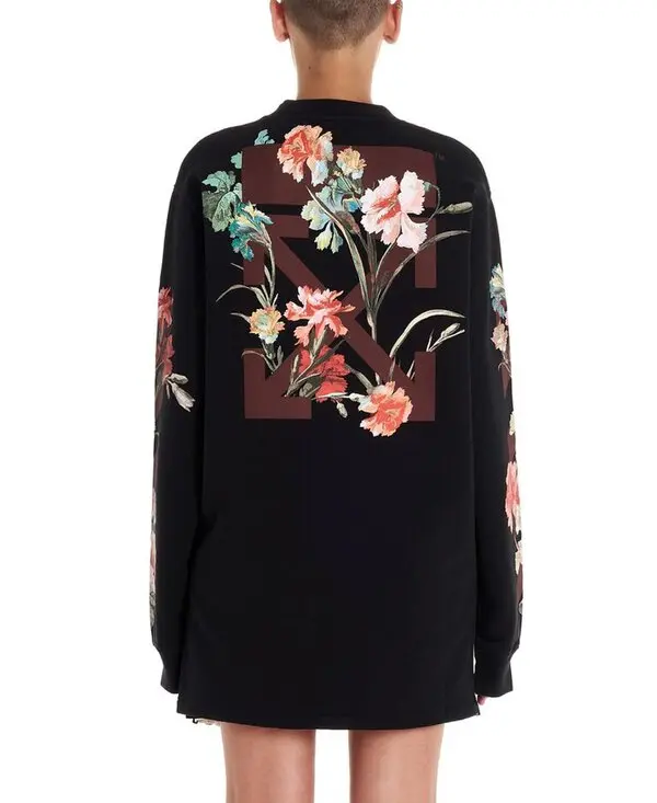 Off-White Floral Print Long Sleeve Dress