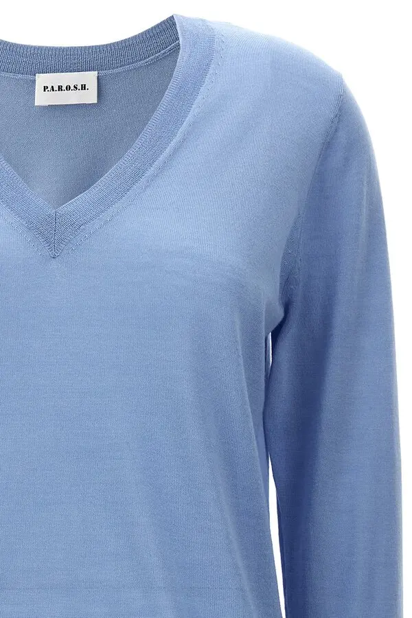 P.a.r.o.s.h Linfa Fine-knit Jumper With V-neck And Ribbed Details - Blue