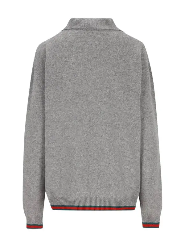 Gucci Cardigan With Pointed Collar And Ribbed Hem - Grey