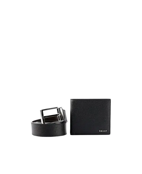 Bally Logo Wallet And Belt Set - Black