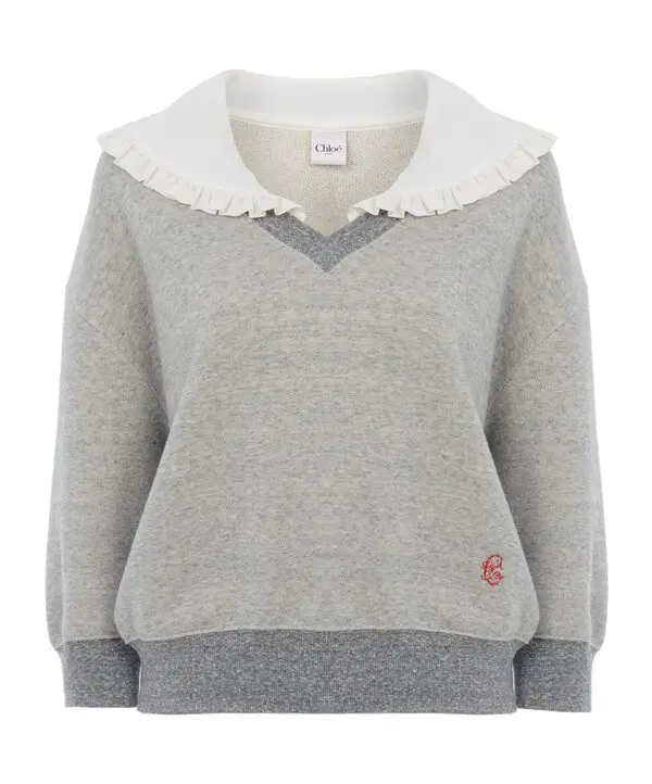 Chloé V-neck Fleece Jumper With Ruffled Silk Collar