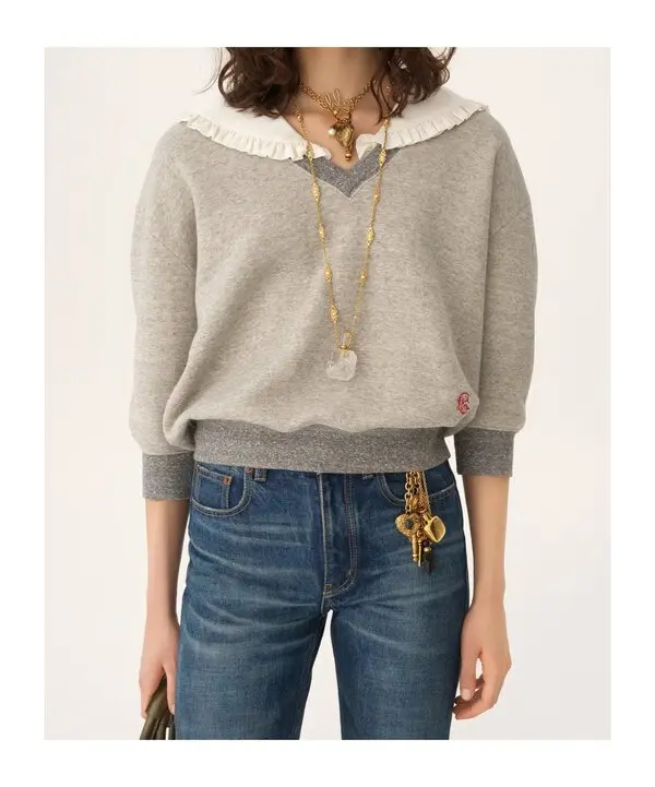 Chloé V-neck Fleece Jumper With Ruffled Silk Collar