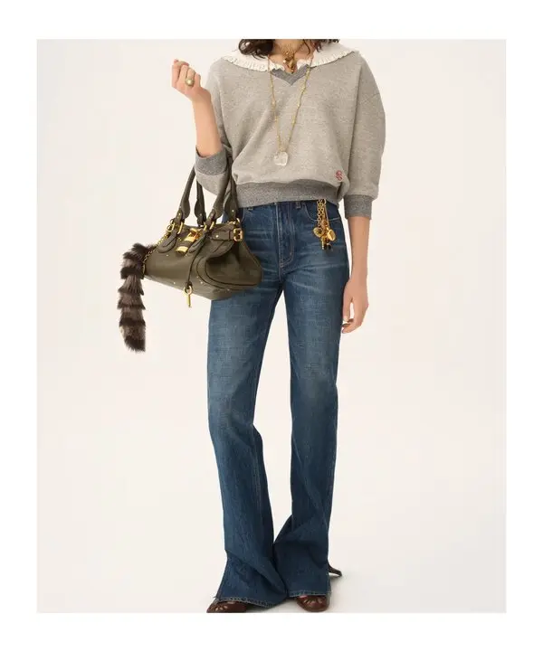 Chloé V-neck Fleece Jumper With Ruffled Silk Collar