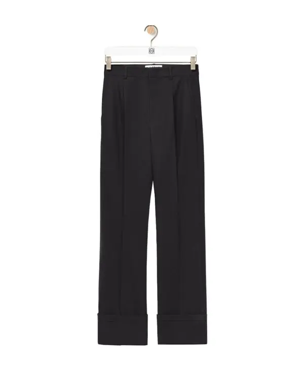 Loewe Fisherman Turn-up Trousers In Cotton Gabardine - Black
