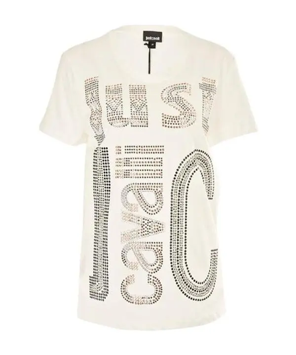 Just Cavalli Letter Hot Diamond Short-sleeved T-shirt - White