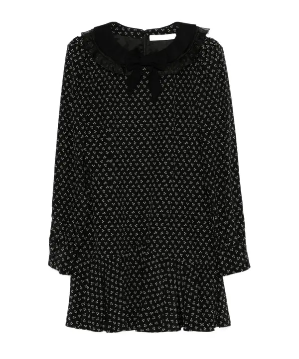 Alessandra Rich Long-sleeved Dress With Peter Pan Collar And Floral Pattern