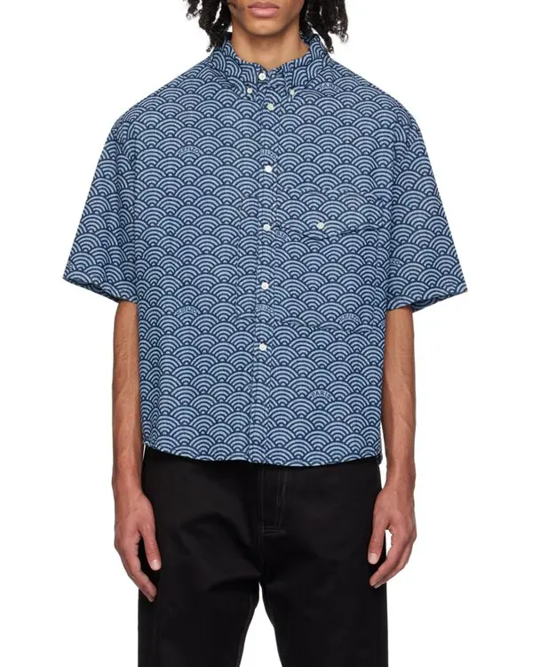 Kenzo Seigaiha Printed Short Sleeved Denim Shirt